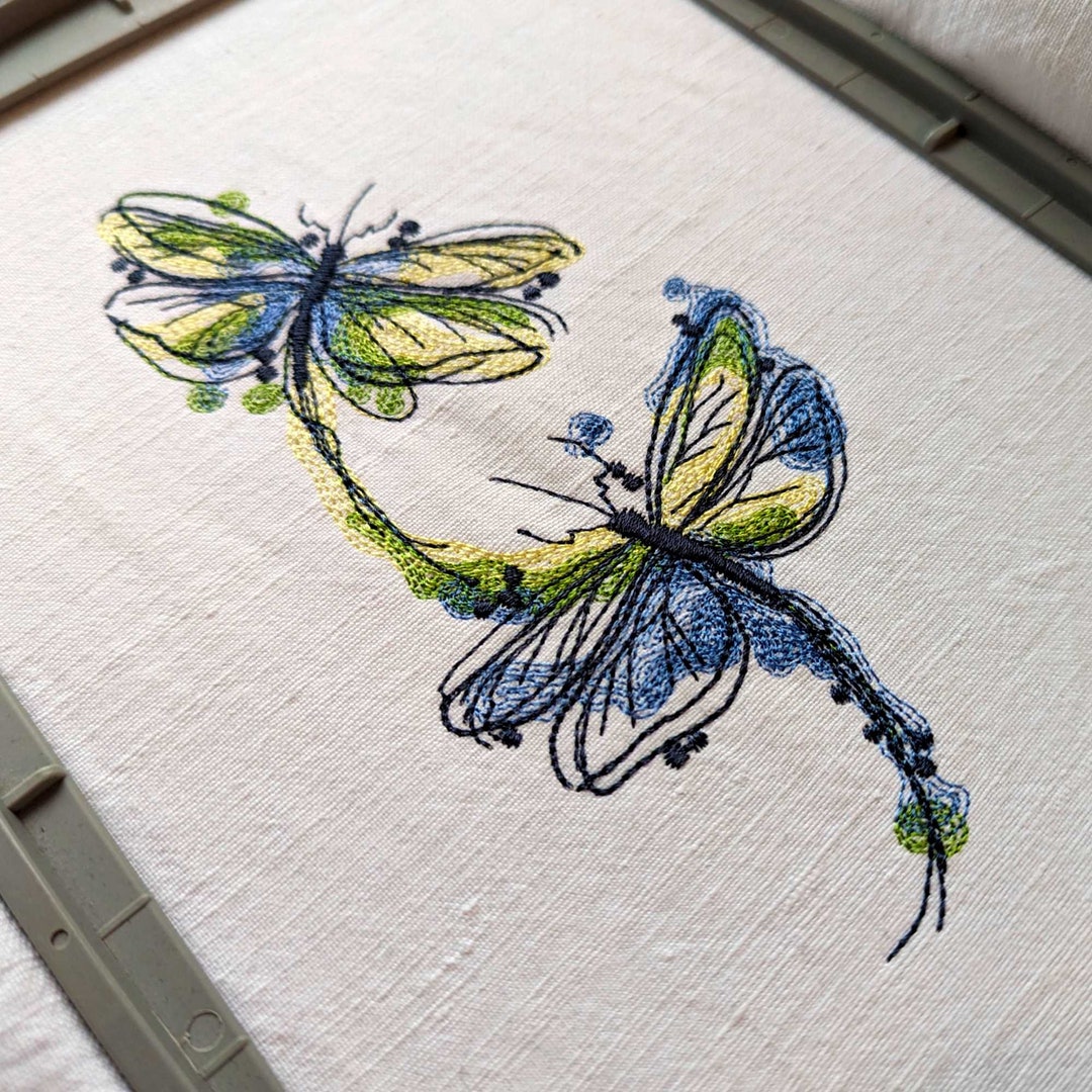 Dragonfly Embroidery Sketch Design | Watercolor Effect Digital File ...