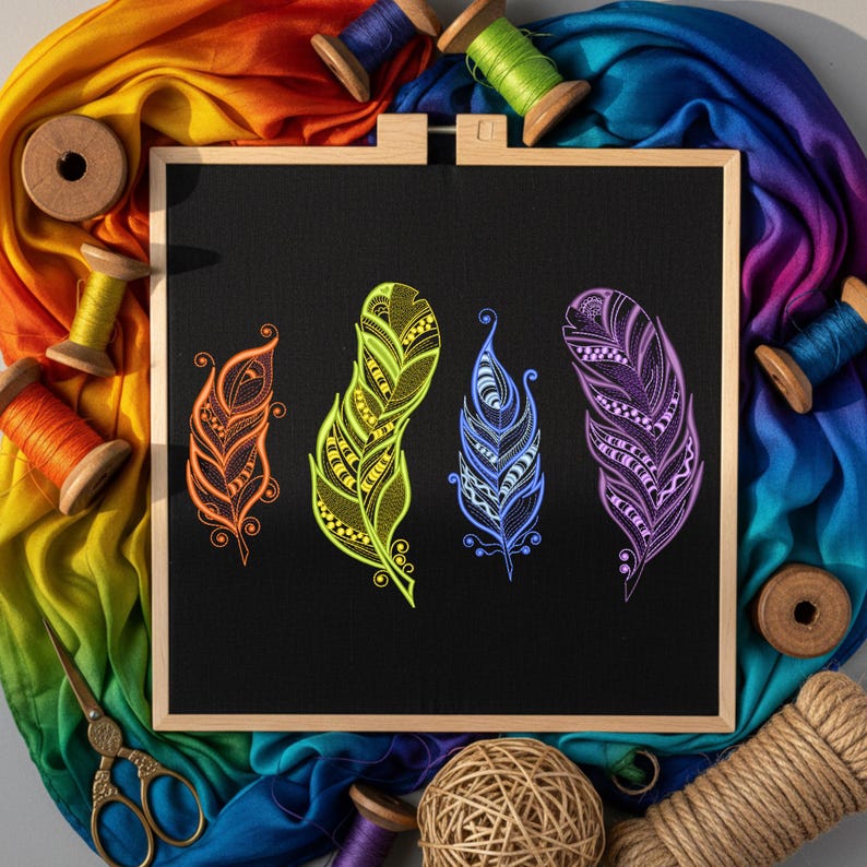 Boho Feather Machine Embroidery Designs | 4 Hoop Sizes 5x7 | Digital ...