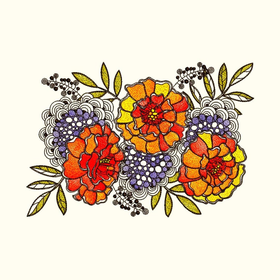 Flowers Marigold Embroidery Design Floral Machine Embroidery File ...