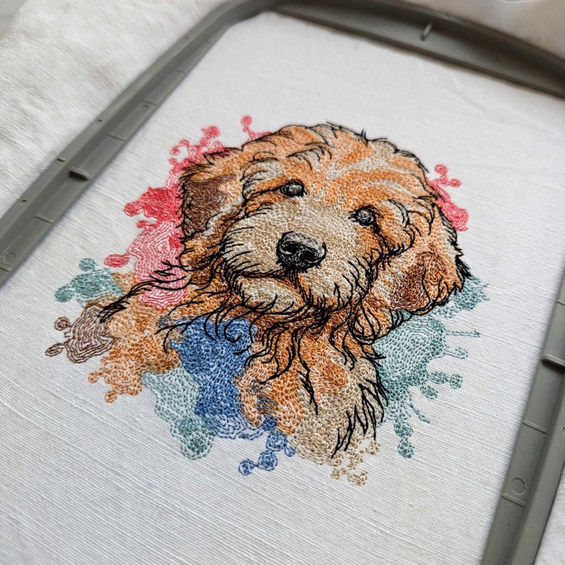 Goldendoodle Embroidery Design | Watercolor Puppy Pattern | 5x7 Hoop ...