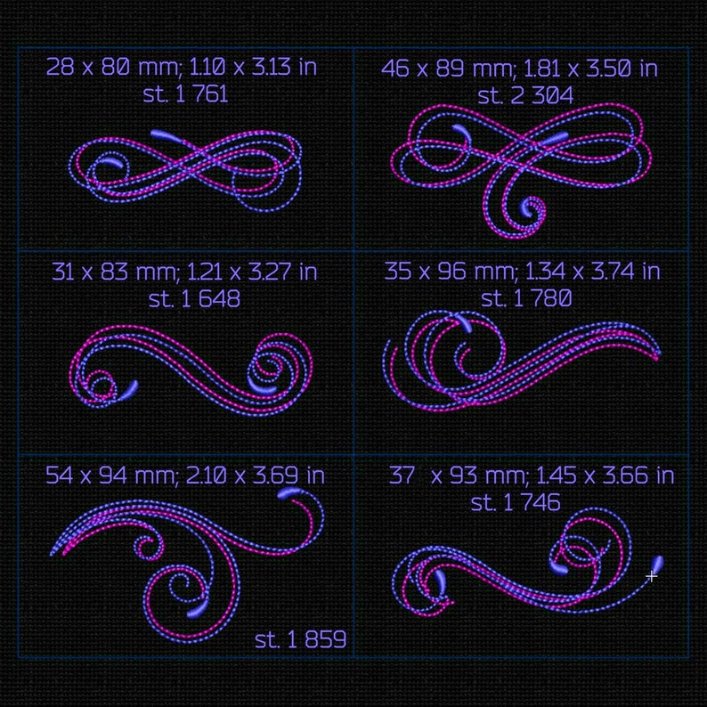 Swirl Embroidery Design Set | 6 Flourishes | Machine Embroidery | 4x4 ...