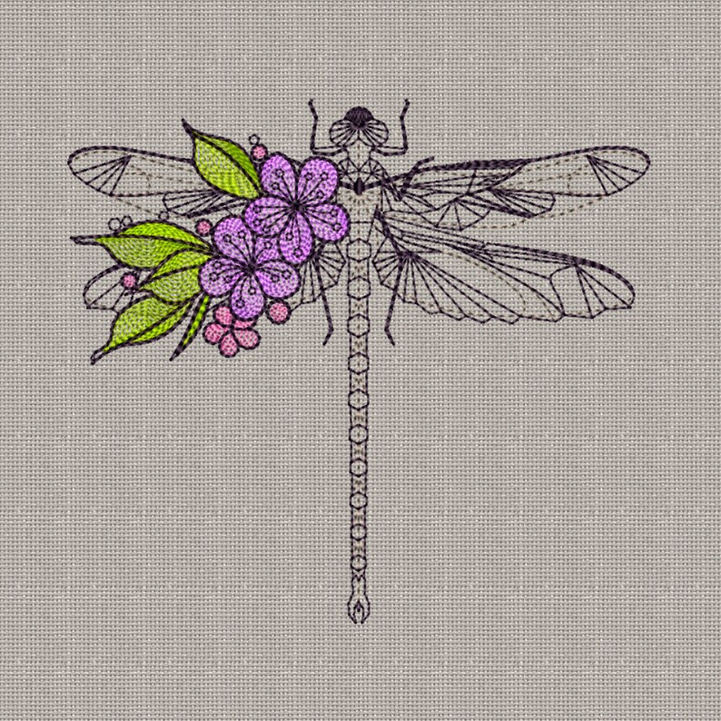 Embroidery Designs Dragonfly Embroidery Design Flowers | Etsy