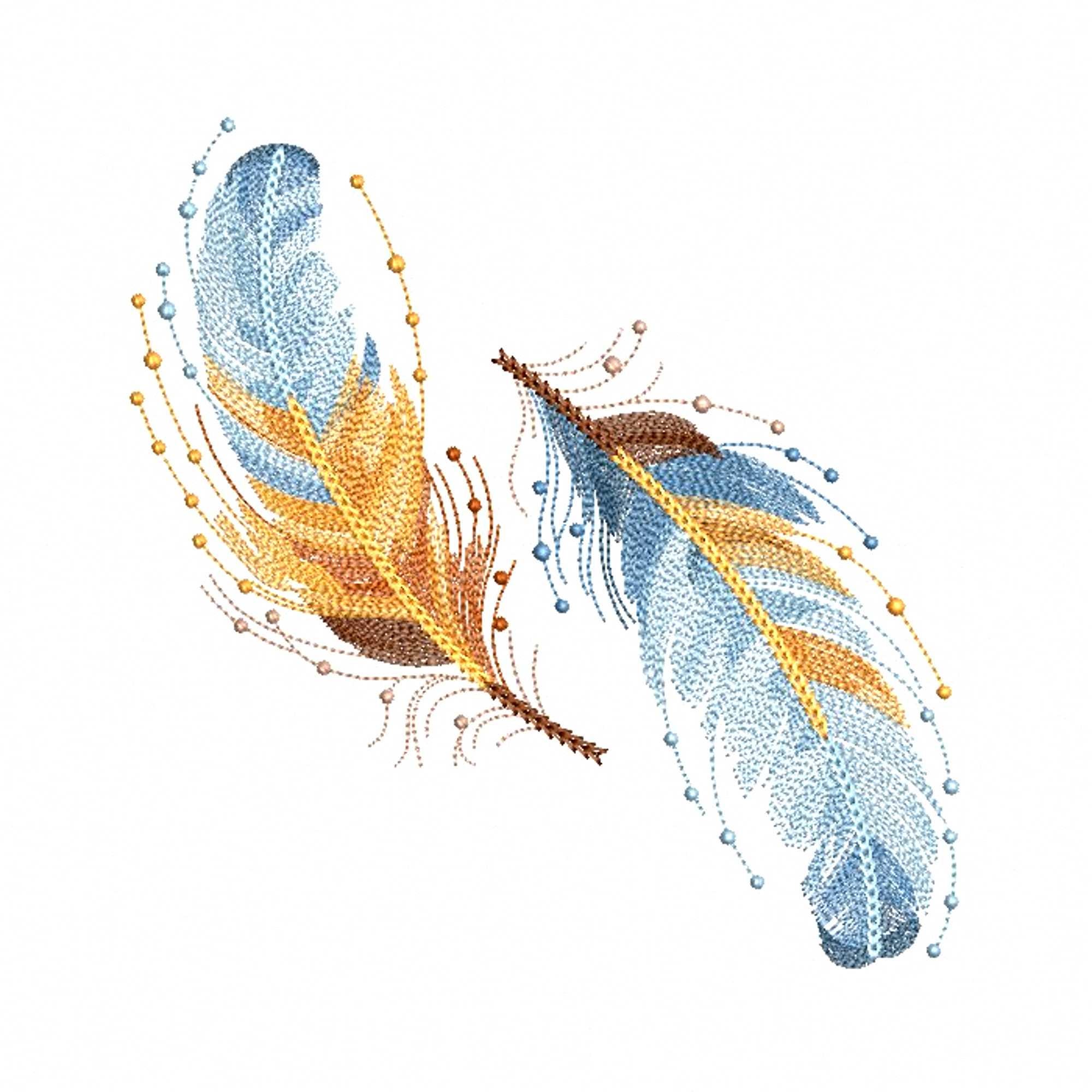 Boho Feather Embroidery Design Set | Elegant Linework Digital File ...