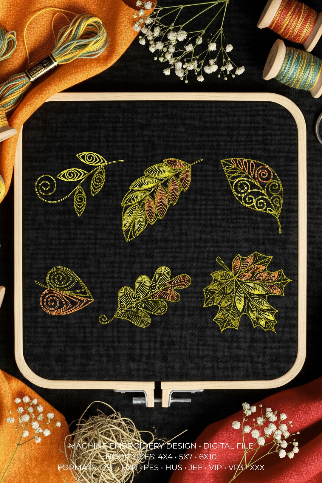 Autumn Leaf Embroidery Design Fall Season Machine Pattern 4x4 Hoop Size ...