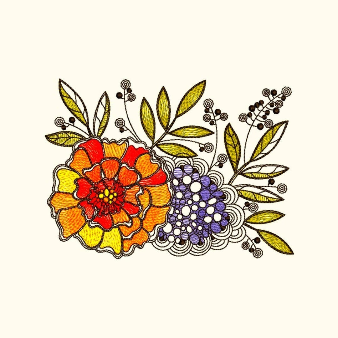 Marigold Sketch Embroidery Design | Artistic Floral Bouquet Composition ...