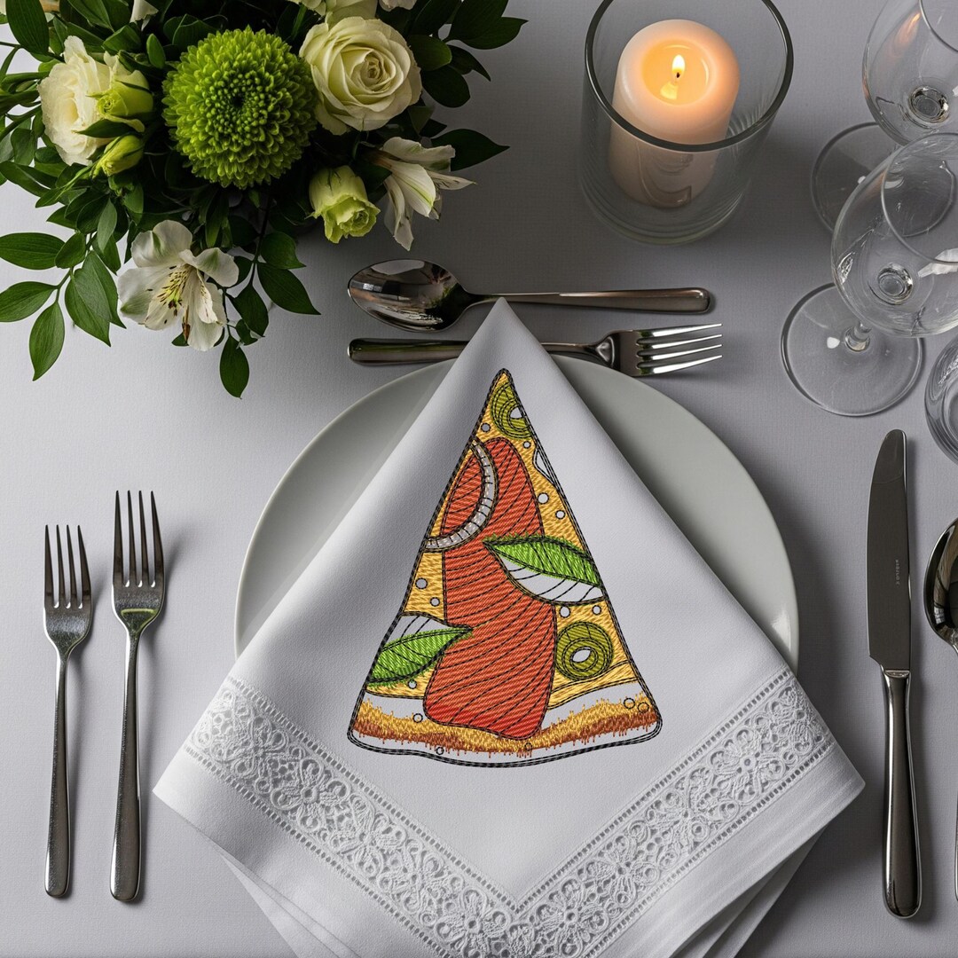 Ham Pizza Slice Embroidery | Savory Food Motif | 2 Sizes | Machine File ...