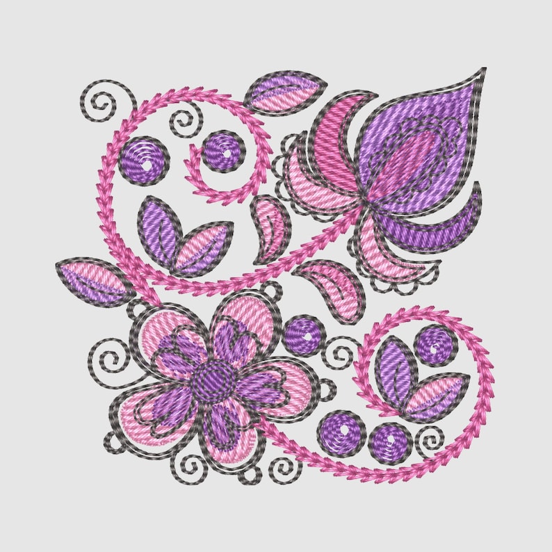 Folk Floral Border Embroidery Design | Flowers Leaves Swirls | 4x4 Hoop ...
