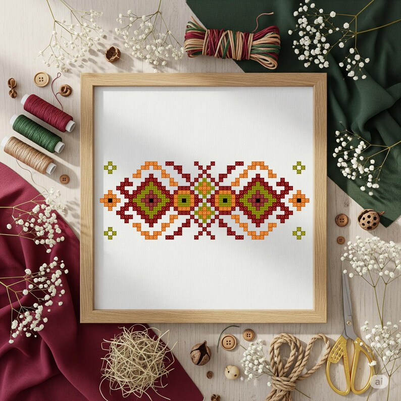 Folk Border Machine Embroidery Design | Cross Stitch Style | Rustic ...