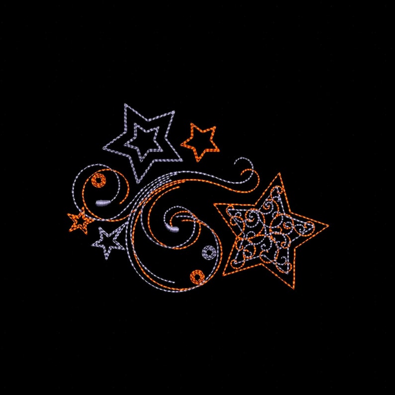 Stars and Swirls Machine Embroidery Design 5x7 Hoop | Starry Decorative ...