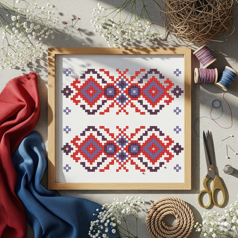Folk Border Machine Embroidery Design | Cross Stitch Style | Rustic ...