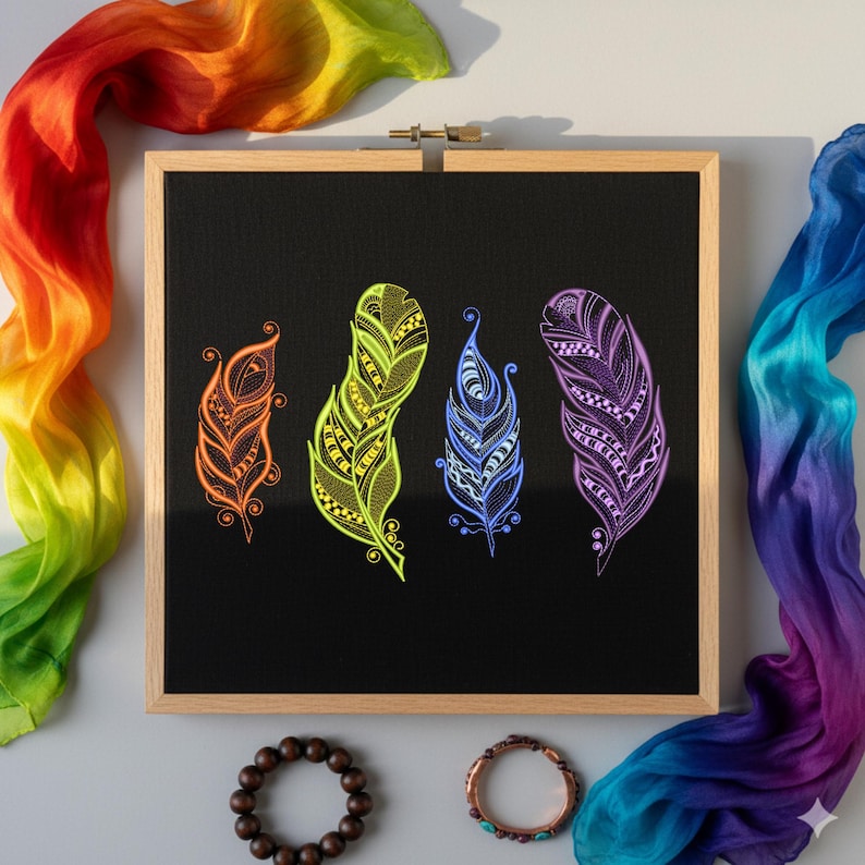 Boho Feather Machine Embroidery Designs | 4 Hoop Sizes 5x7 | Digital ...
