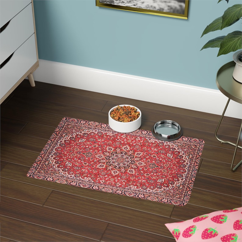 Pet Food Mat, Persian Rug Design, Cat Feeding Mat, Dog Placemat, Non ...