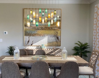 Sea Glass Chandelier Lighting Ceiling Fixture Beach Glass Coastal Decor ...