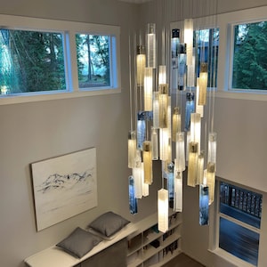 Unique Ceiling Light for High Ceiling Living Room. Glass Art Chandelier ...
