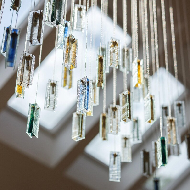 Sea Glass Light Fixture – "gleams" Beach Décor Cascading Lights in ...