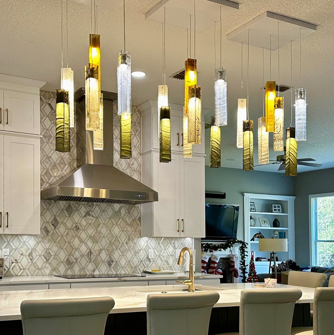 Earth Tone Decor-kitchen Island Light Fixture. Art Chandelier for Bar ...
