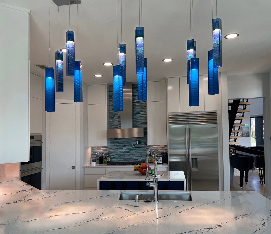 Blown Glass Pendant Lights for Kitchen Island. Blue Pendant - Etsy