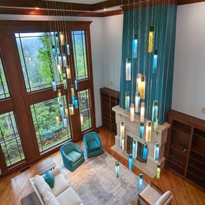 Luxury Unique Ceiling Light for 2 Story Foyer or Stairway. Hand Made Multi Light Pendant, Modern ...