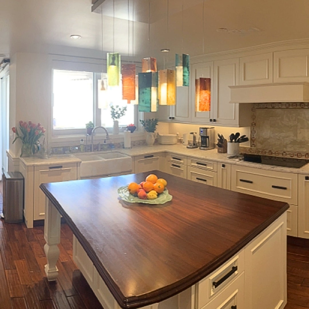 Hanging Lamp Shade for Island Lighting in Kitchen. Unique Stained Glass ...