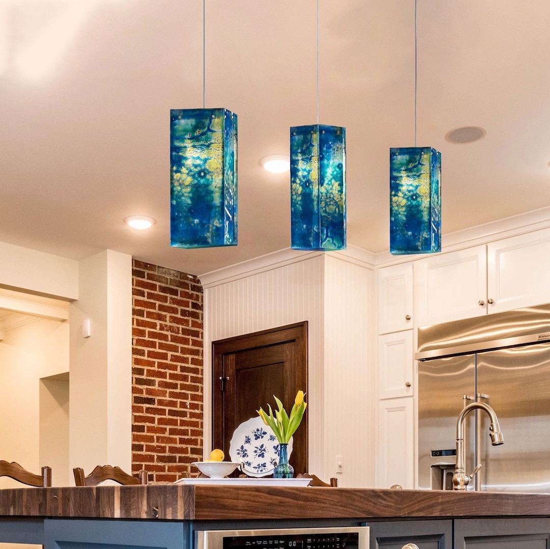 Large Pendant Light for Over an Island Lighting. Stained Glass, Hanging ...