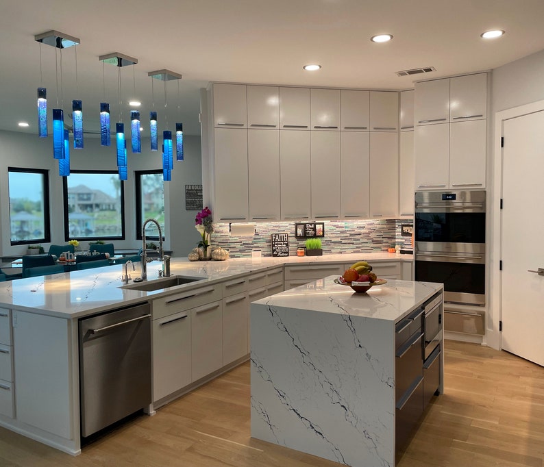 Blown Glass Pendant Lights for Kitchen Island. Blue Pendant - Etsy