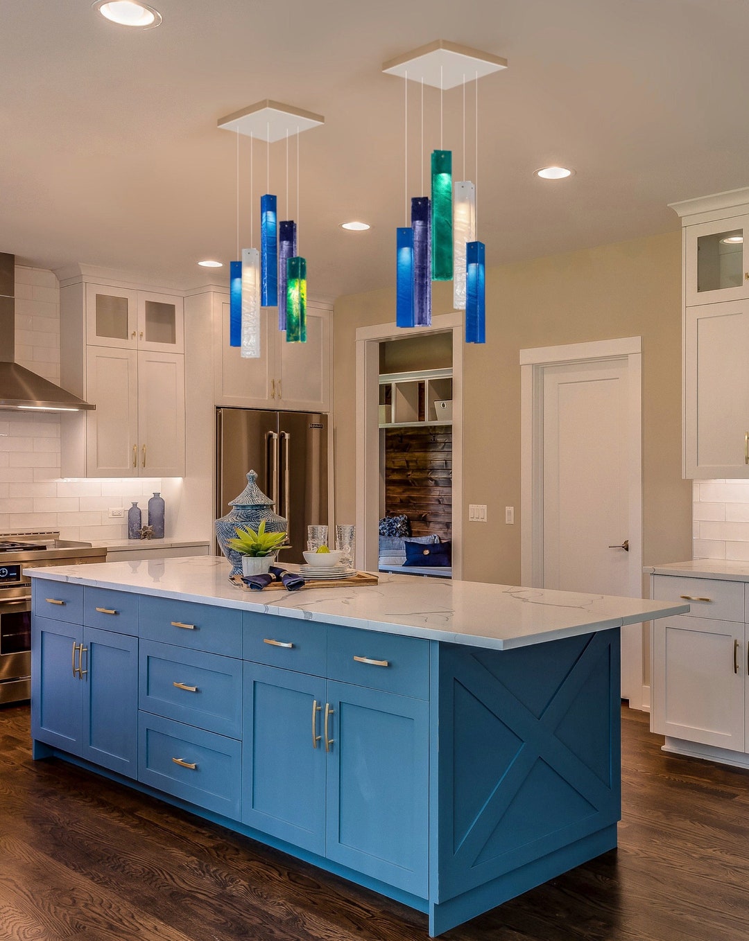 Sea Glass Kitchen Décor. Blown Glass Pendant Lights for - Etsy