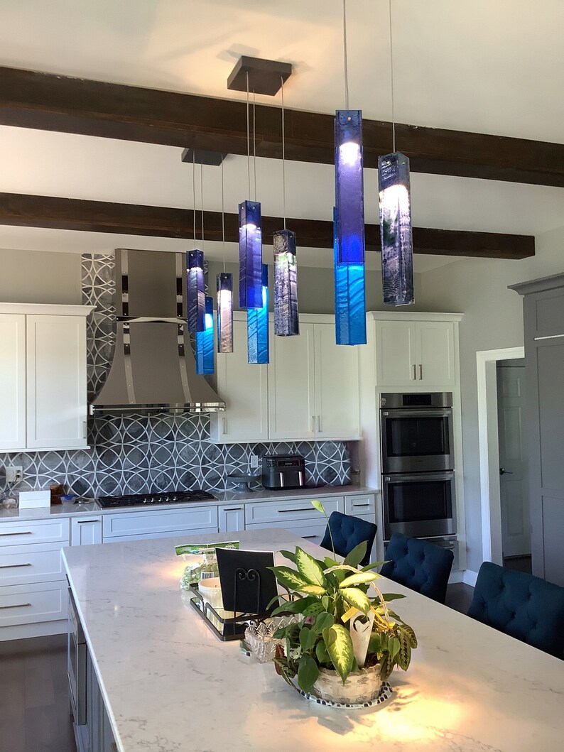 Blown Glass Pendant Lights for Kitchen Island. Blue Pendant - Etsy