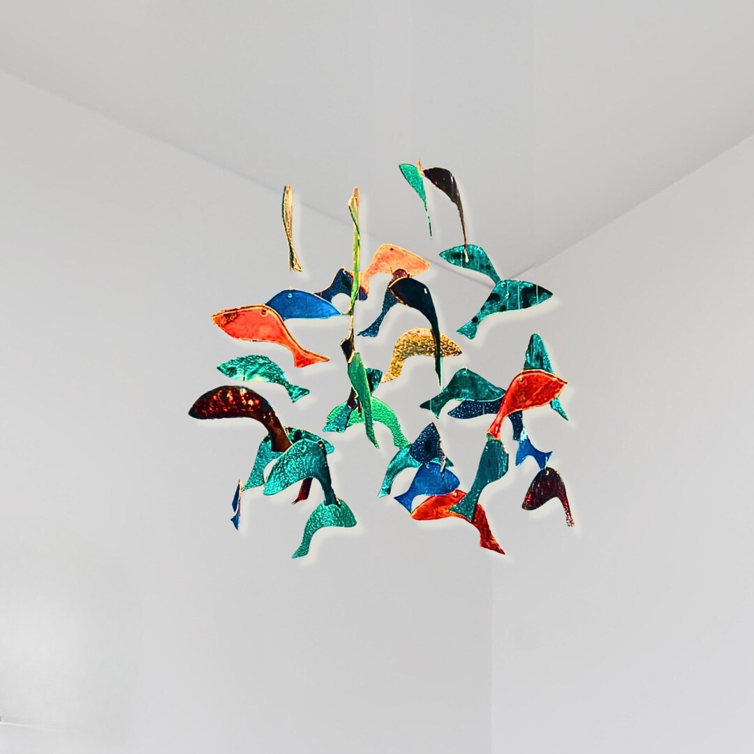 Fish Chandelier. Stained Glass Coastal Chandelier for Beach Decor Style ...