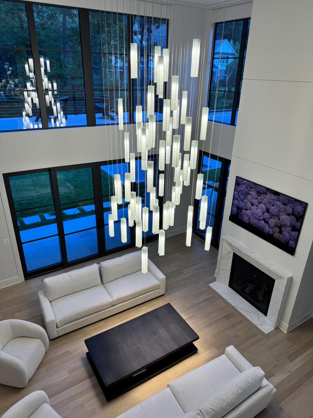 Unique Ceiling Light for High Ceiling Living Room. Glass Art Chandelier ...