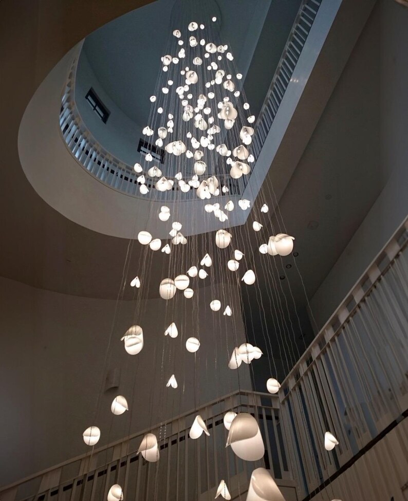 Globe Chandelier; Long Drop Cascading Light. Hand Blown Glass ...