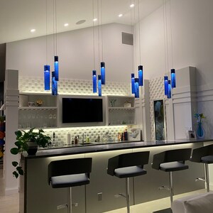 Blown Glass Pendant Lights for Kitchen Island. Blue Pendant - Etsy