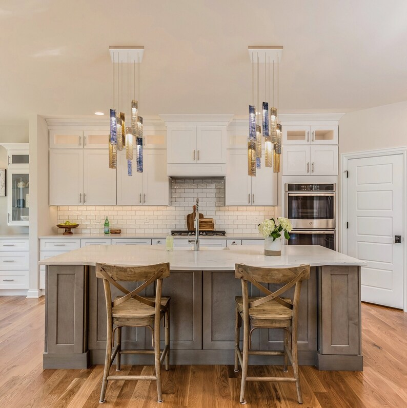 Blown Glass Pendant Lights for Kitchen Island. Blue Pendant - Etsy