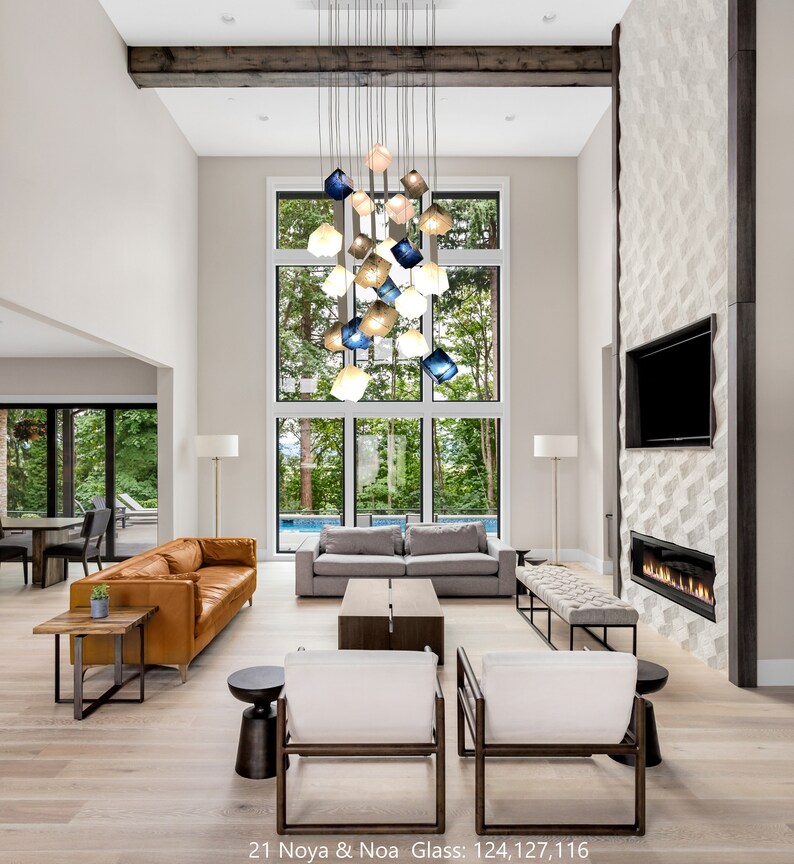 Dining Room Lighting Blown Glass Chandelier. Unique Ceiling - Etsy