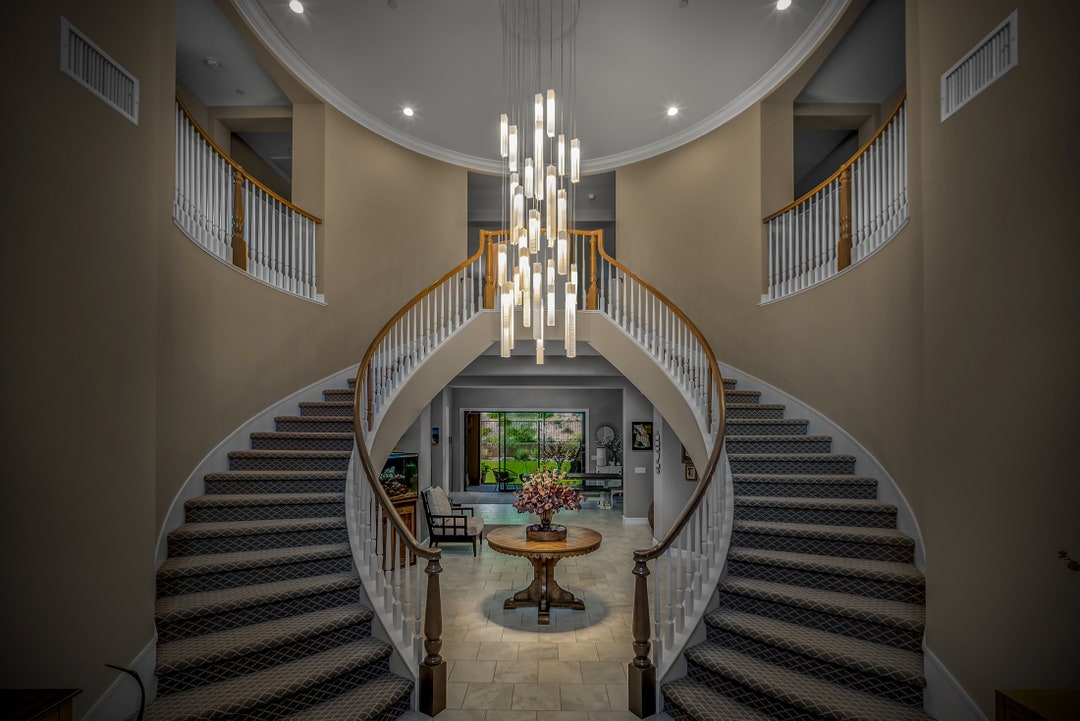 Stunning Statement Chandelier Long Cascading Stained Glass Art Pendant ...