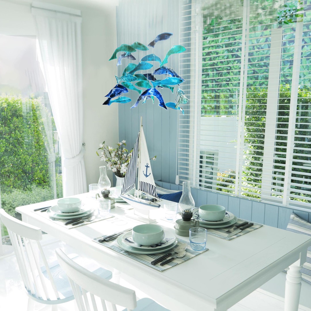 Sea Glass, Beach Decor. Fish Chandelier for Coastal Room Decor. Fish ...