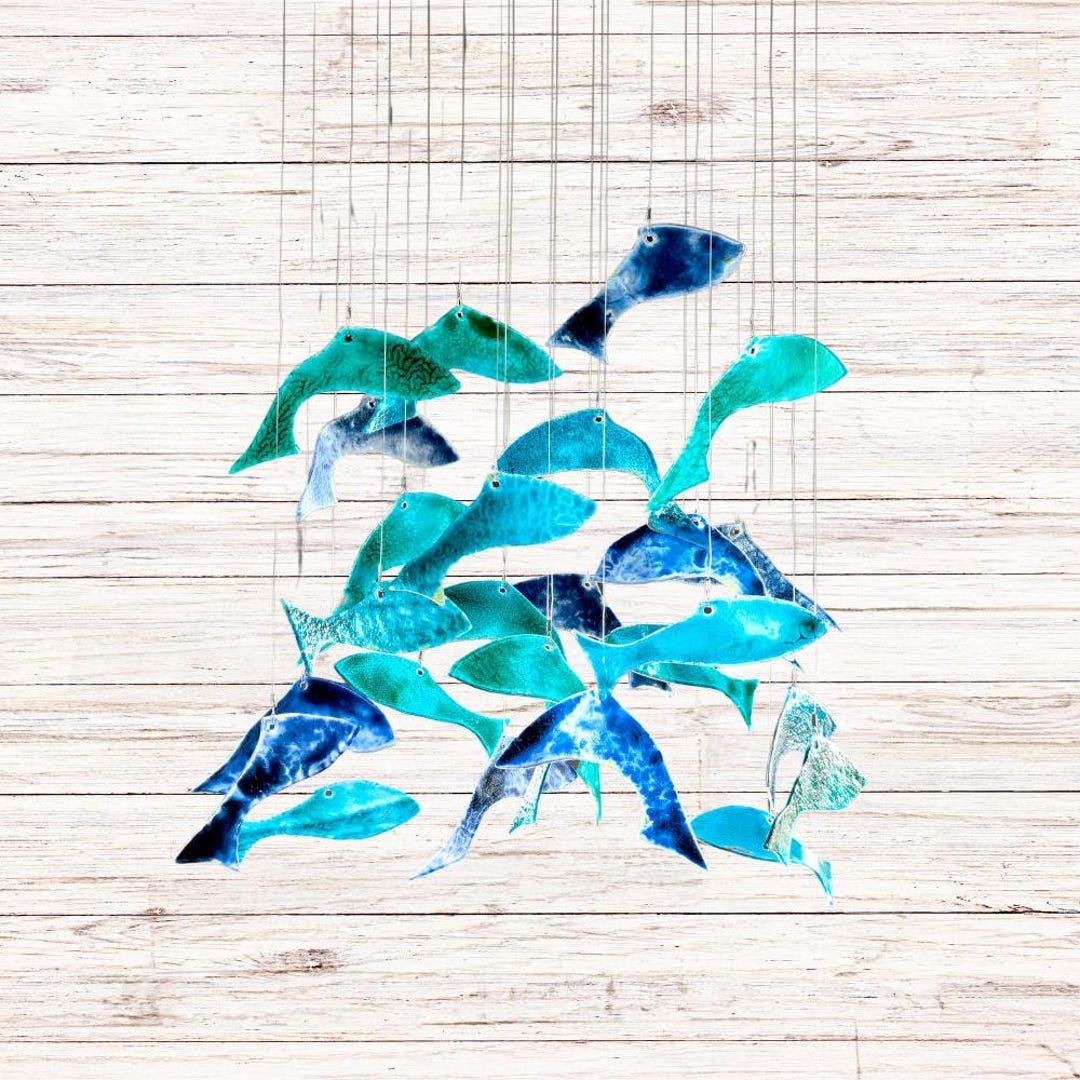 Fish Chandelier. Original Sea Glass Chandelier. Coastal Decor. Stained ...