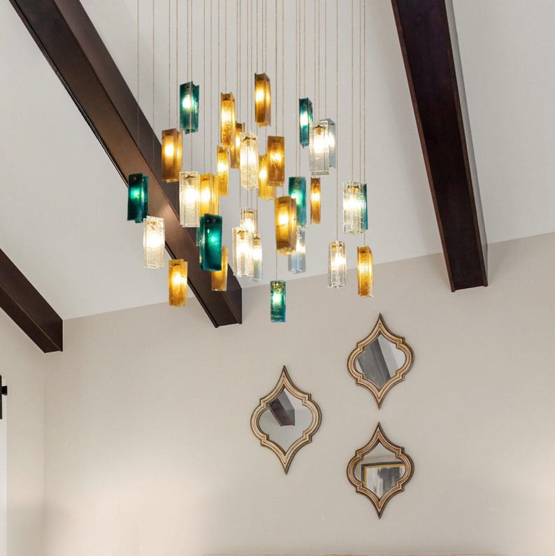 Sea Glass Light Fixture – "gleams" Beach Décor Cascading Lights in ...