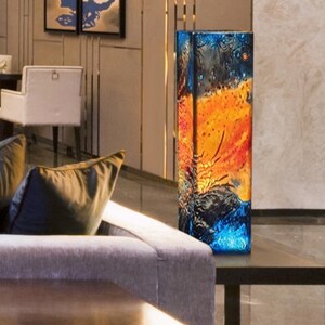 Stained Glass Table Lamp. Hand Painted Glass Art Sculpture for Ambient ...