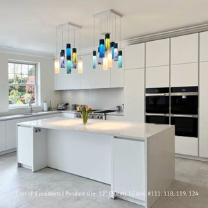 Blown Glass Pendant Lights for Kitchen Island. Blue Pendant - Etsy