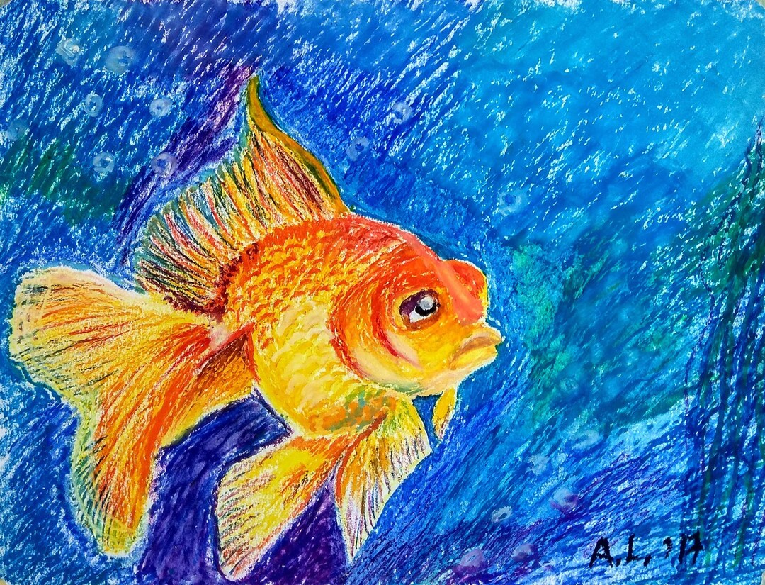 Goldfish Original Painting Art Still Life Oil Pastel Painting on Paper ...