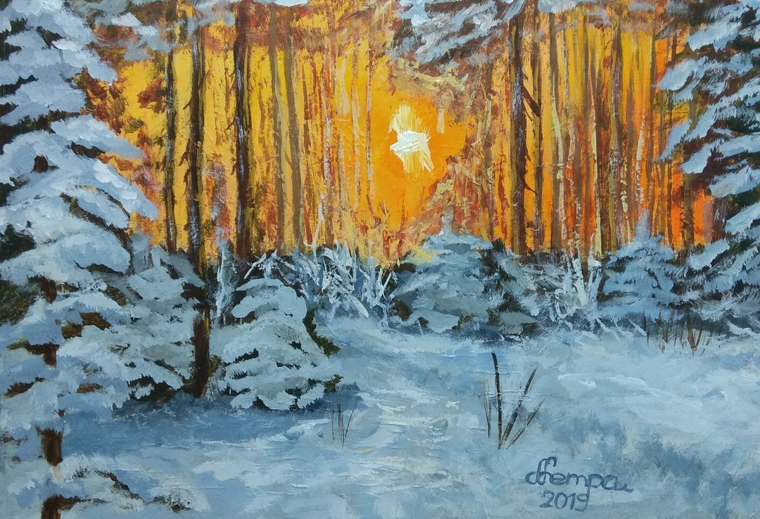 Winter Morning Painting Leaf Trees | Original Painting Palette Knife ...