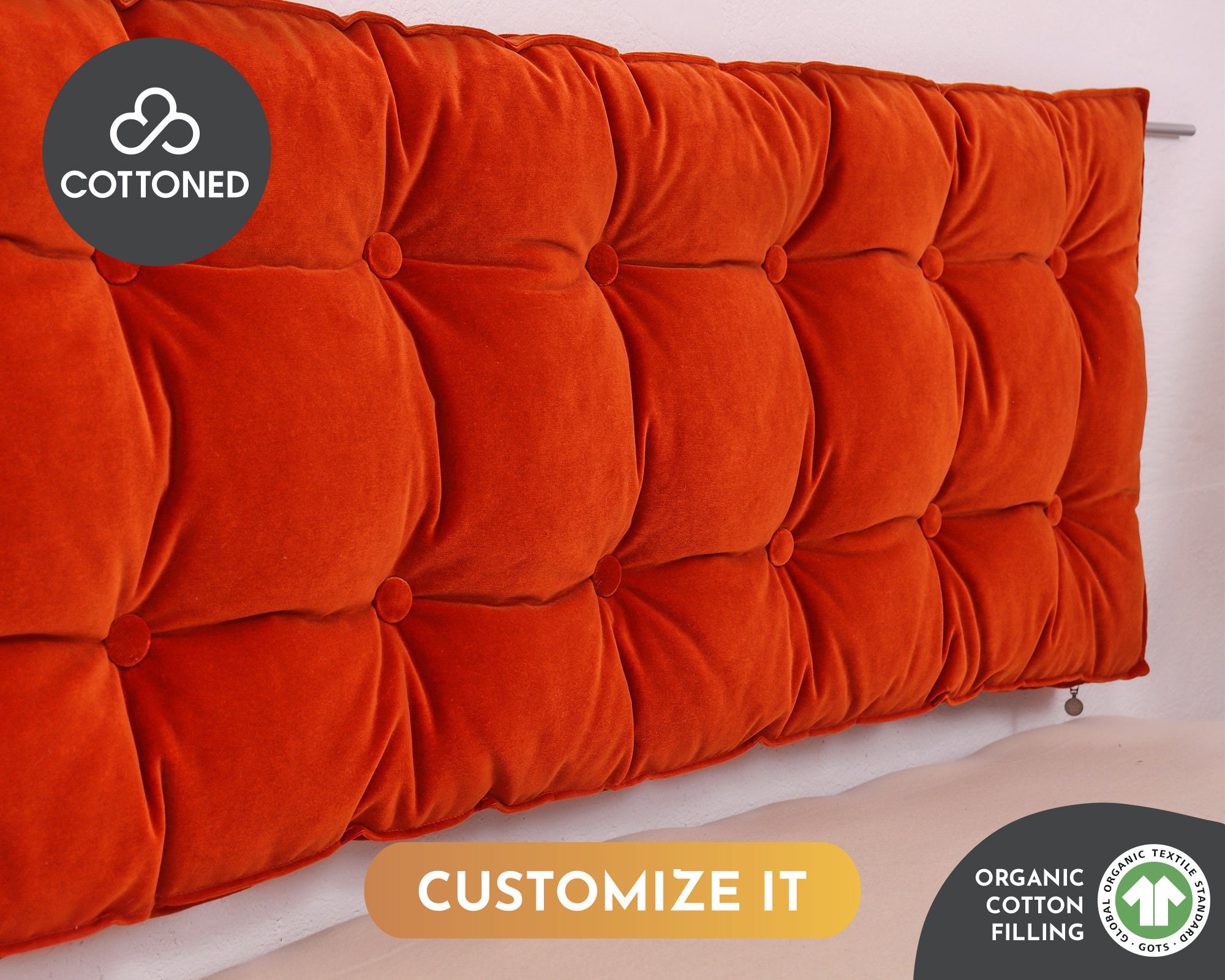Custom Organic Cotton Headboard Cushion Tufted | Etsy