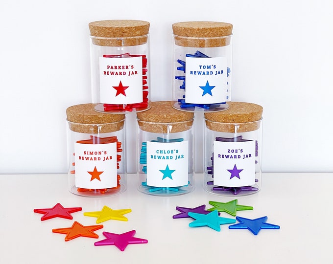 Small Personalised Reward Jar - Star Tokens Included - Lots of Colour ...