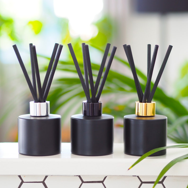 Matt Black Glass Diffuser Bottle and Reeds - Choice of Neck and Reeds ...