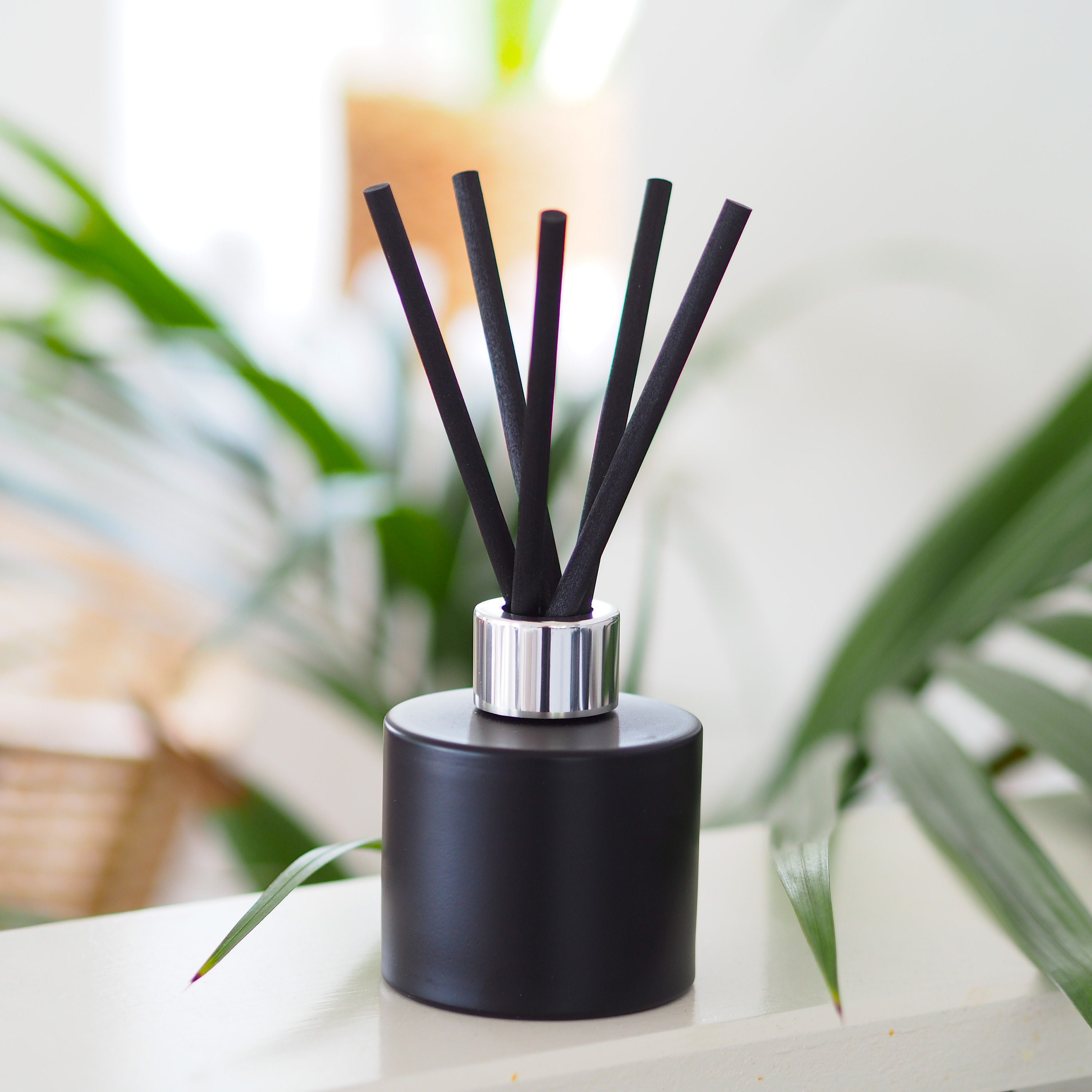 Matt Black Glass Diffuser Bottle and Reeds - Choice of Neck and Reeds ...