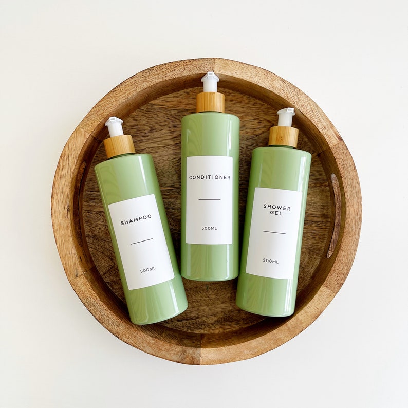 Refillable Sage Green Plastic Bottle With Personalised White Waterproof ...