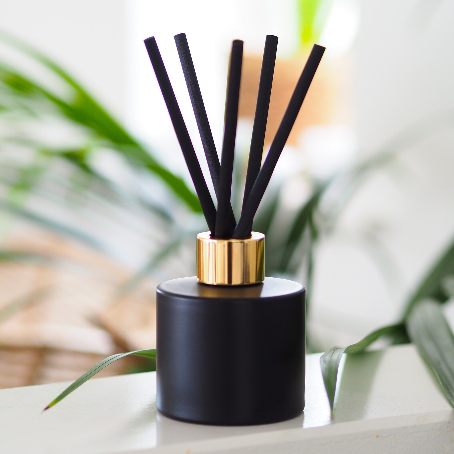 Matt Black Glass Diffuser Bottle and Reeds - Choice of Neck and Reeds ...