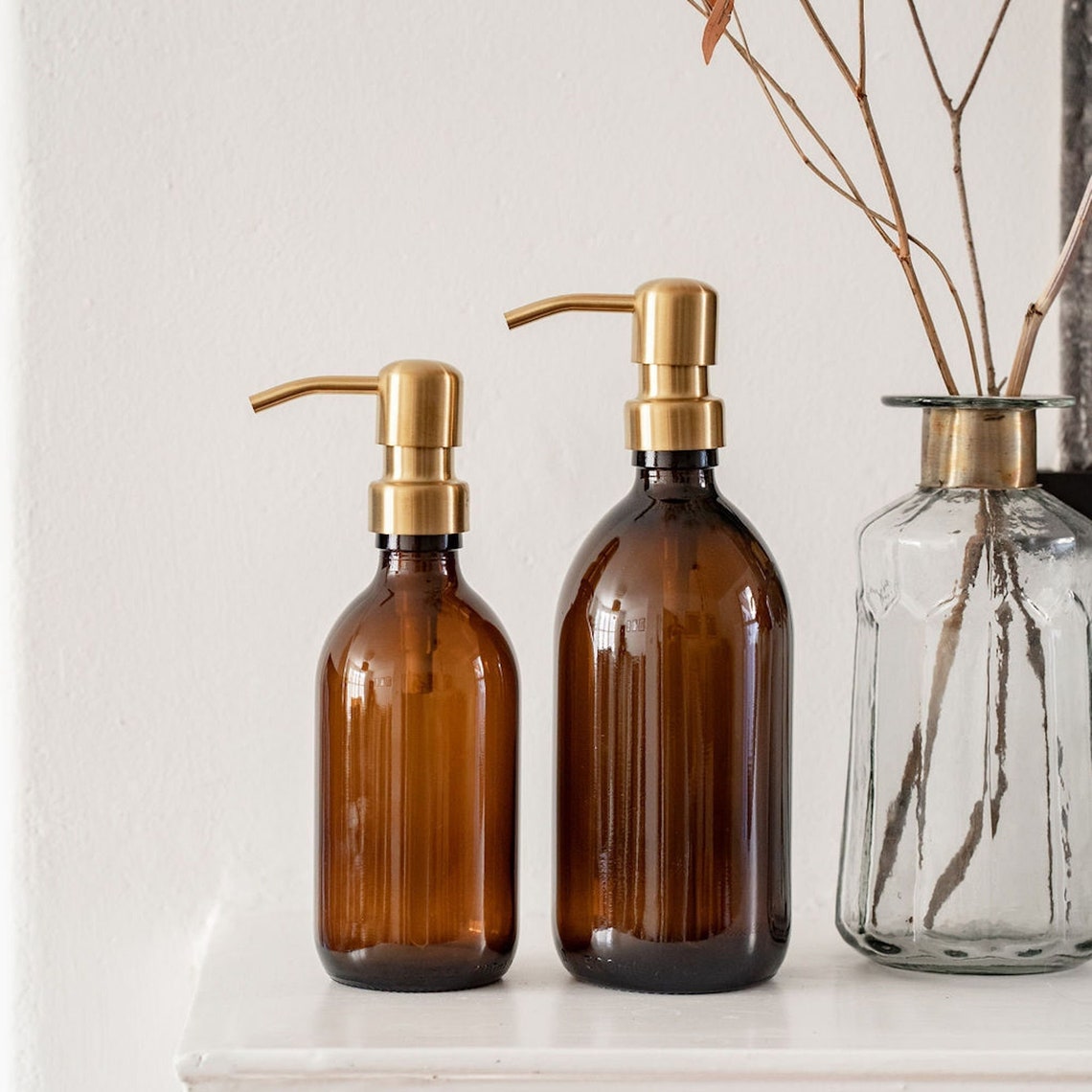 Amber Plain Glass or Plastic Refillable Bottle With Gold Metal - Etsy