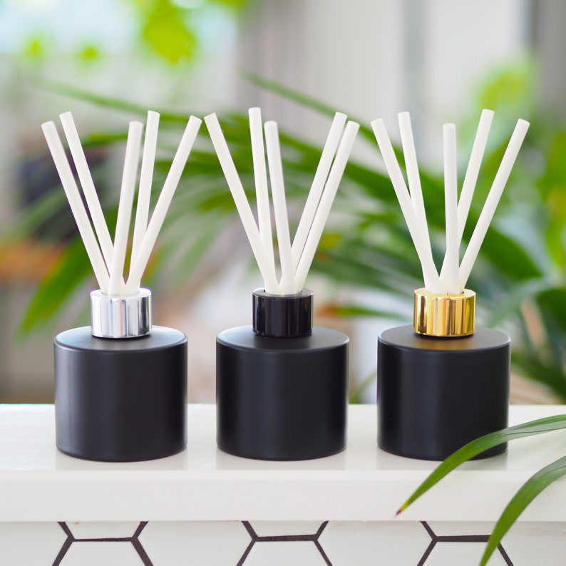 Matt Black Glass Diffuser Bottle and Reeds - Choice of Neck and Reeds ...