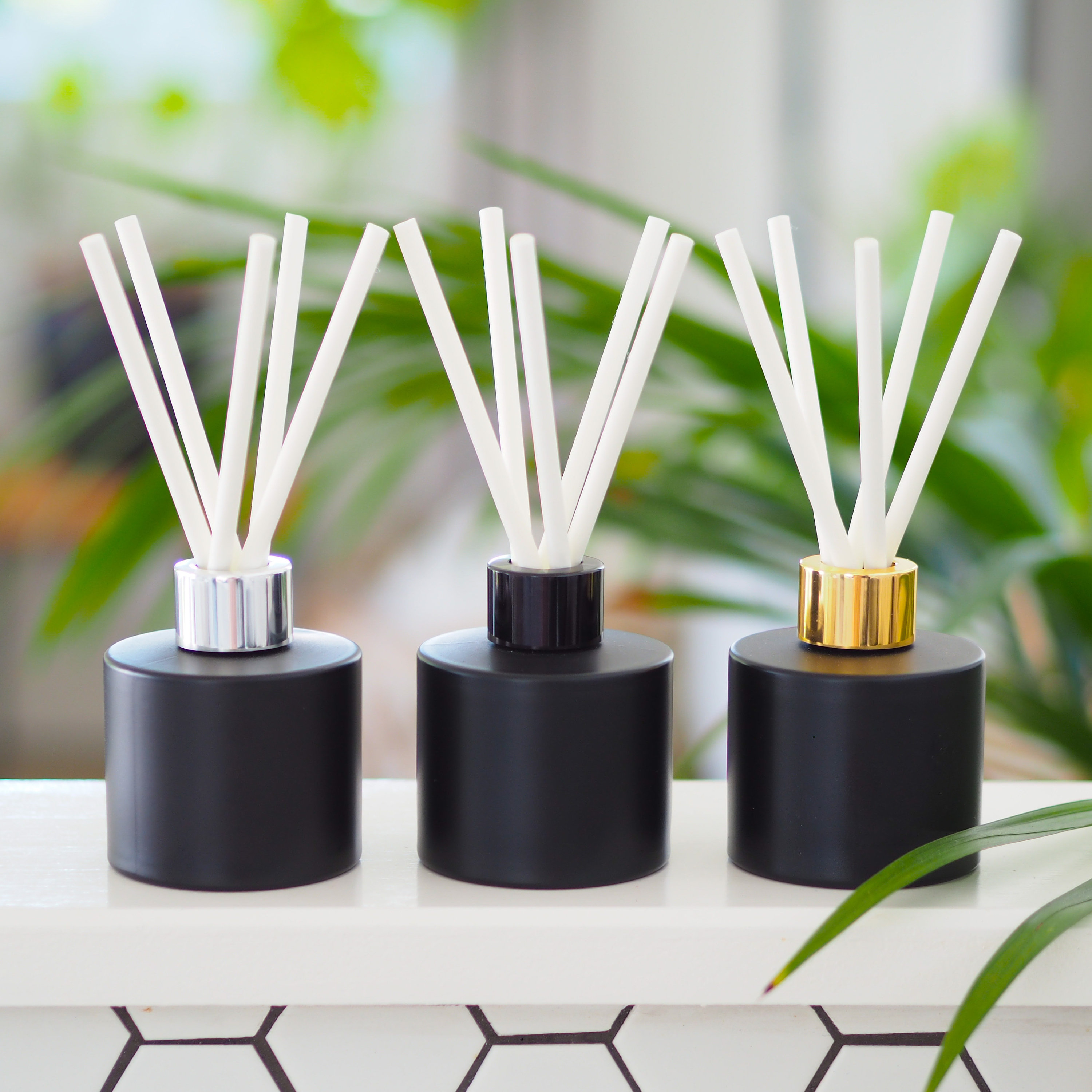Matt Black Glass Diffuser Bottle and Reeds - Choice of Neck and Reeds ...